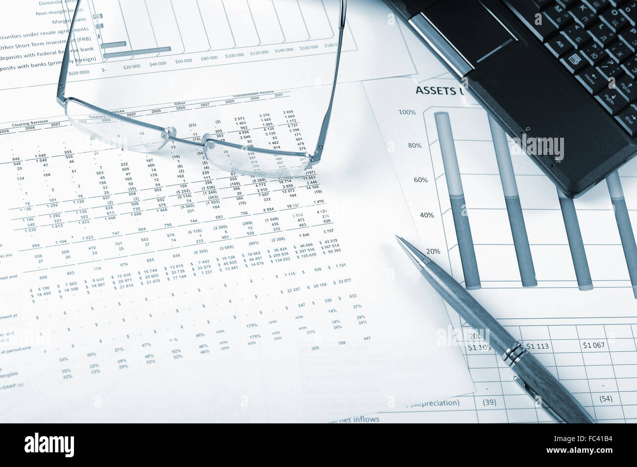 Charts, diagrams, tables. Workplace for the business person Stock Photo ...