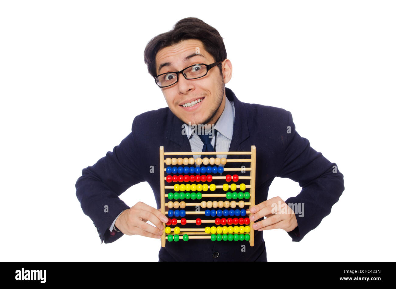 Funny businessman with abacus isolated on the white Stock Photo - Alamy