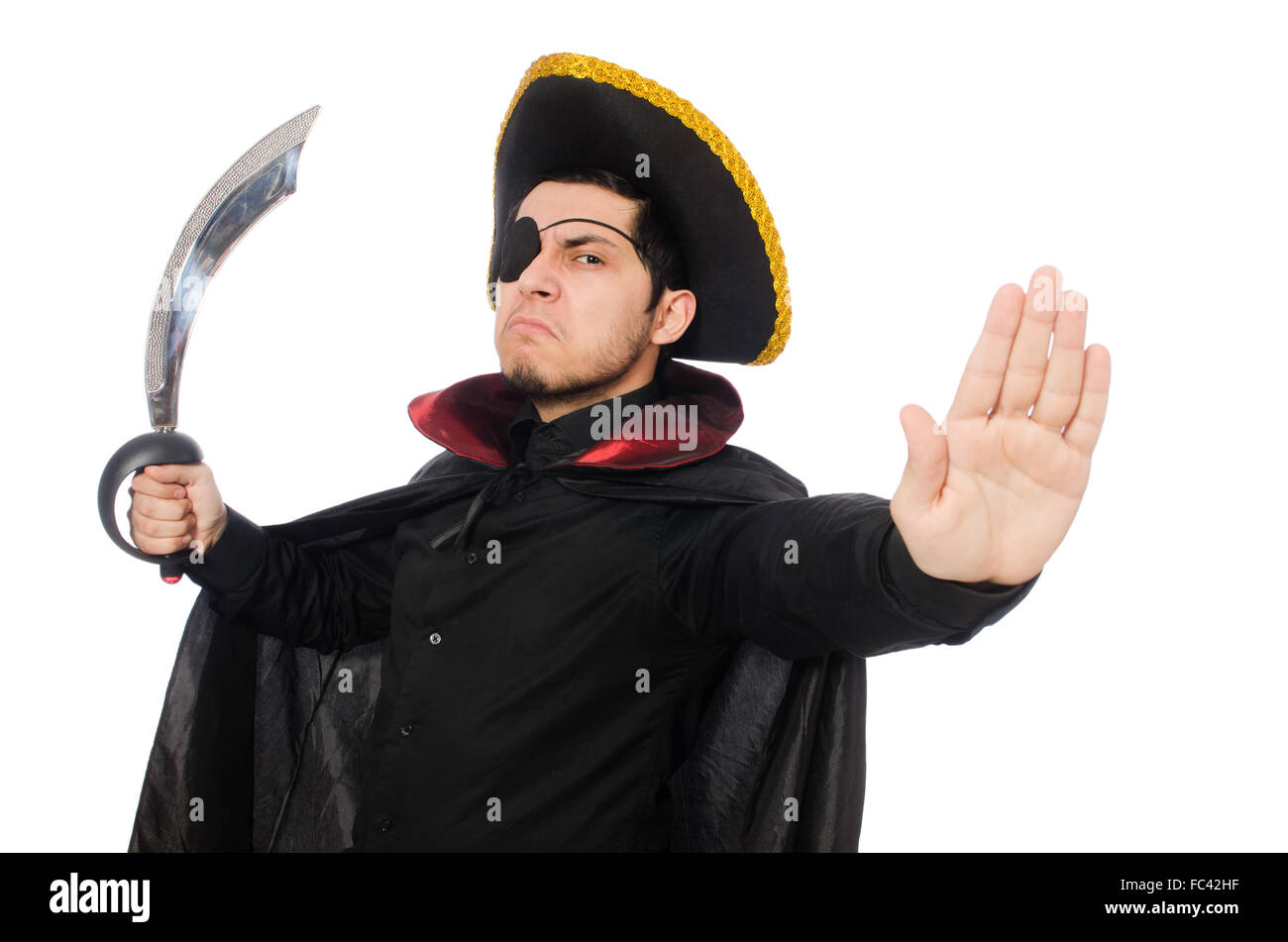 One eyed pirate with sword isolated on white Stock Photo - Alamy