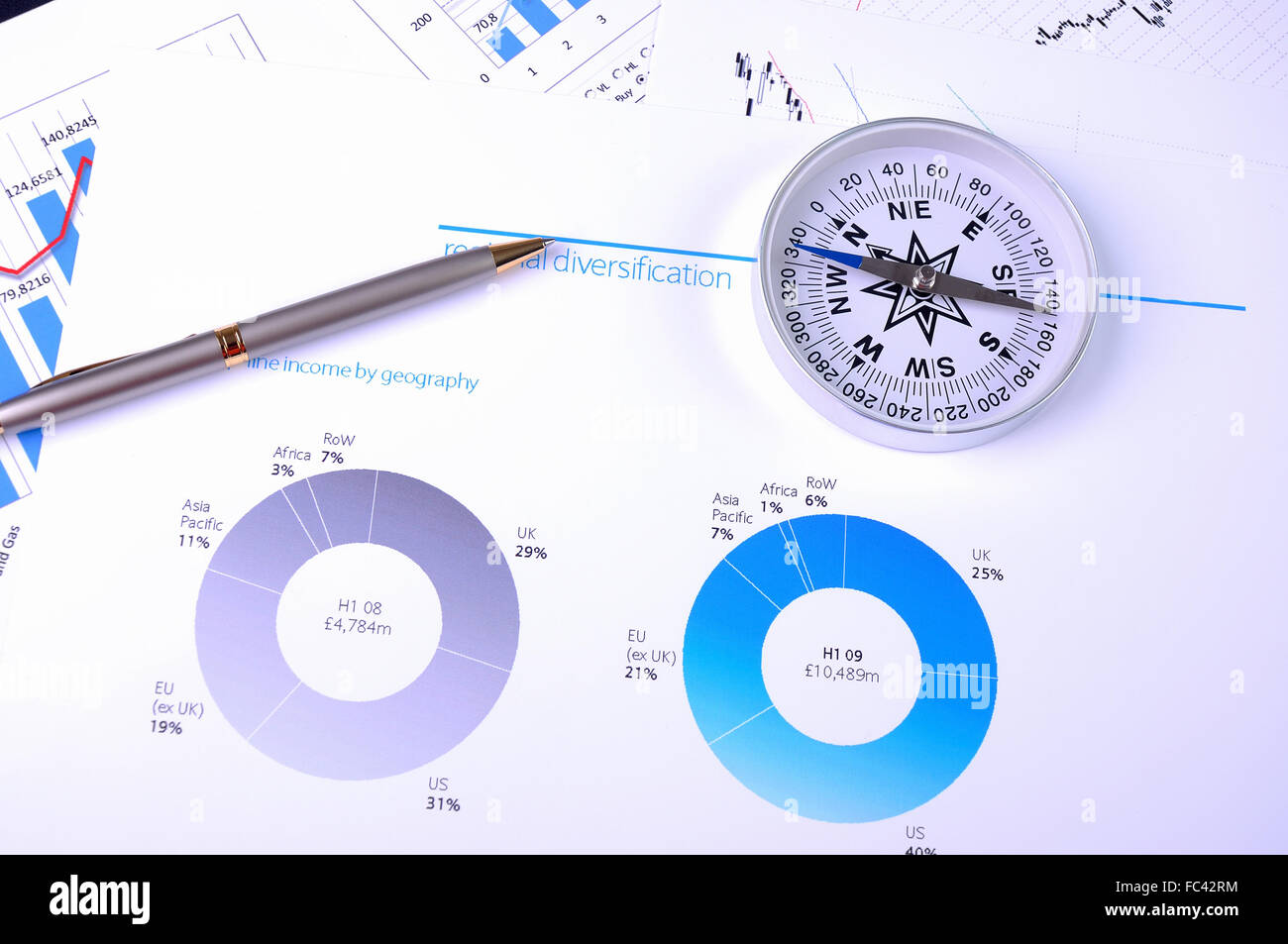 Graphs and charts. Workplace businessman Stock Photo - Alamy
