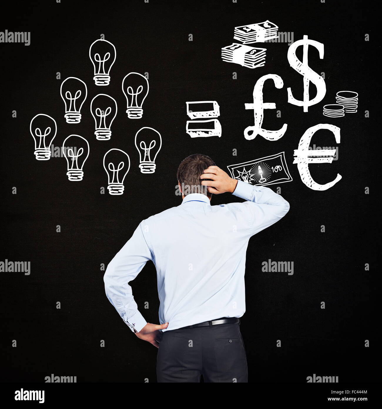 Composite image of thinking businessman scratching head Stock Photo - Alamy