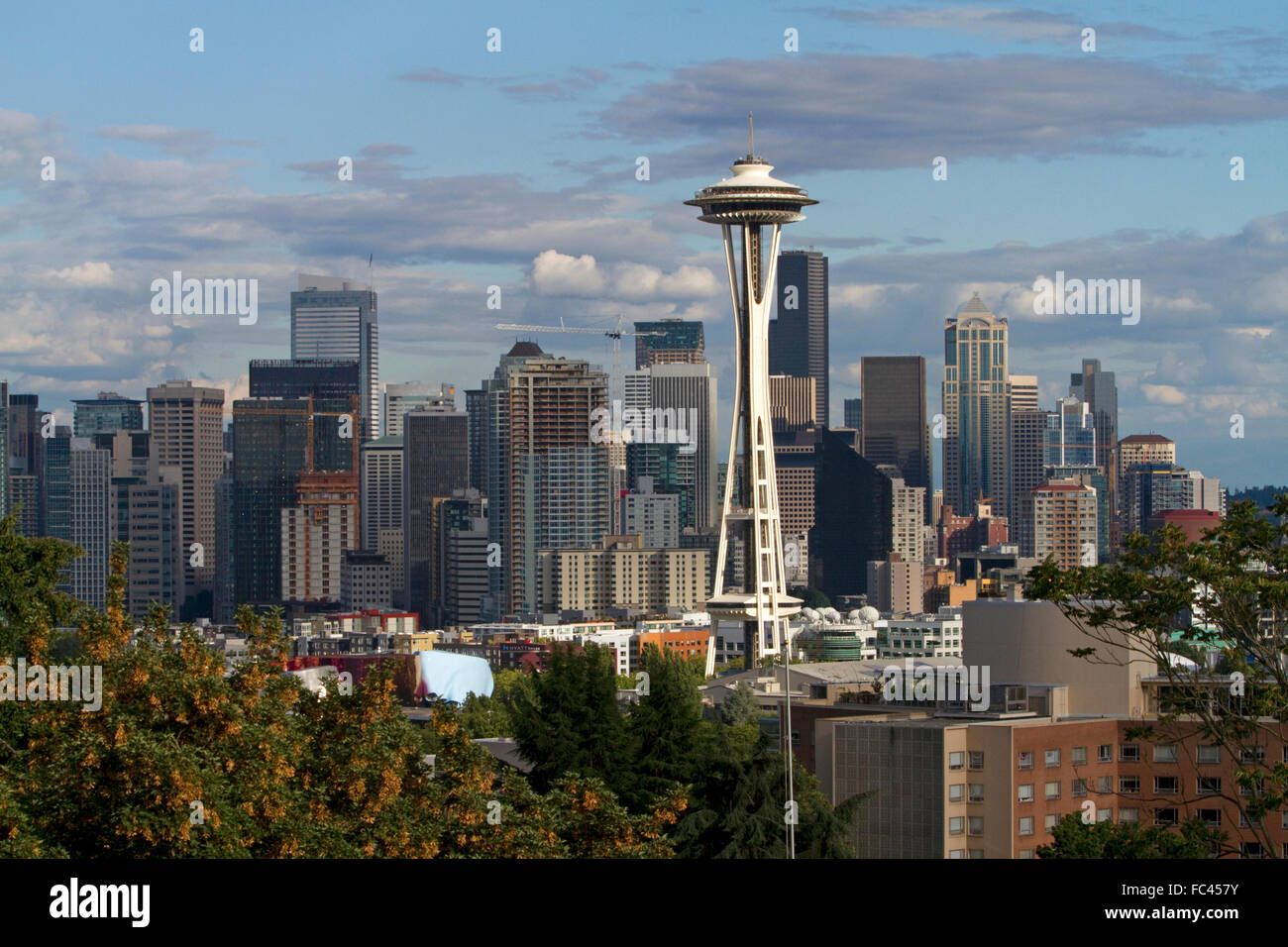 Seattle city scape at sunset with Space Needle, Washington, USA Stock ...