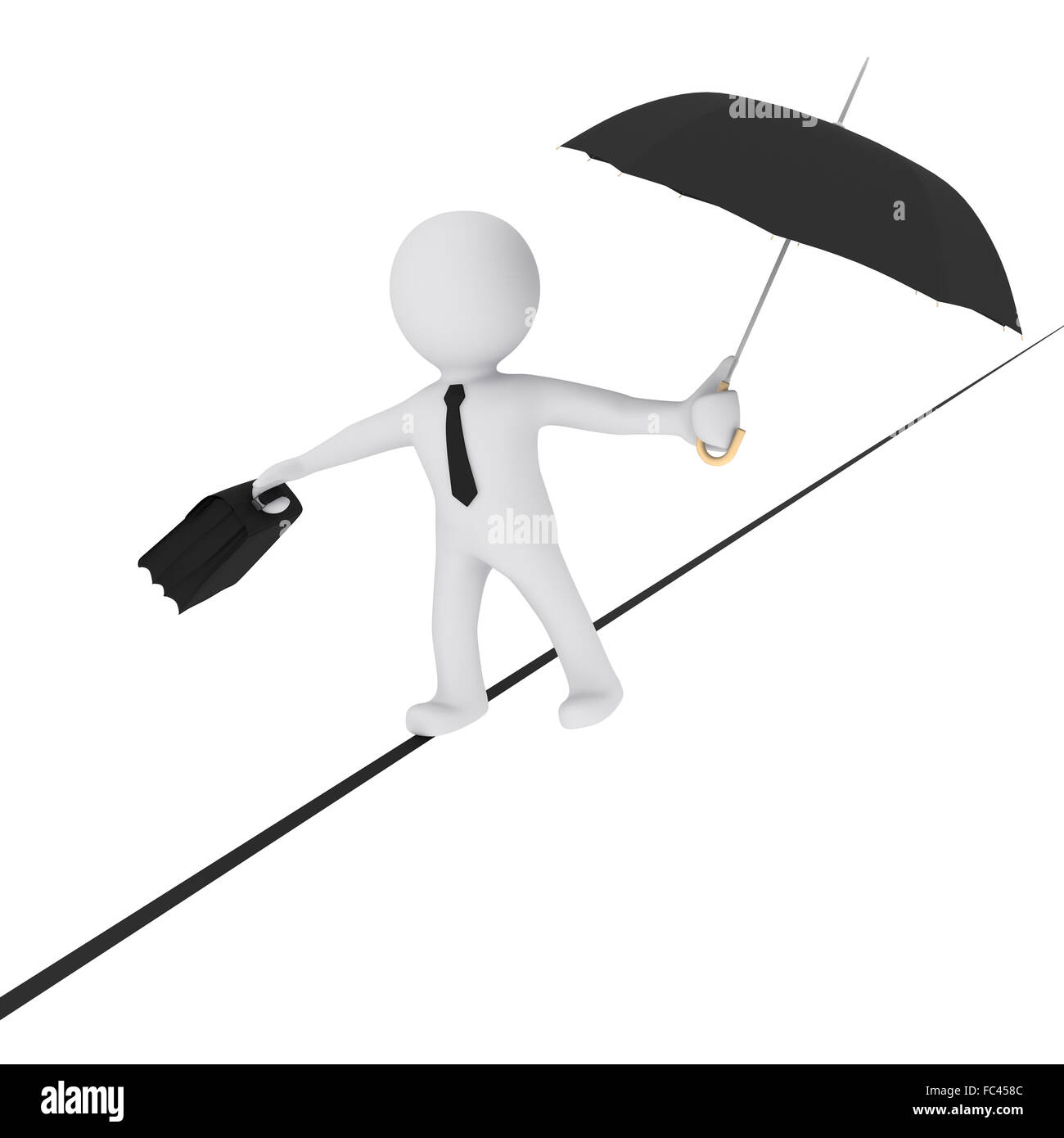 3D man balancing on the rope with umbrella Stock Photo - Alamy