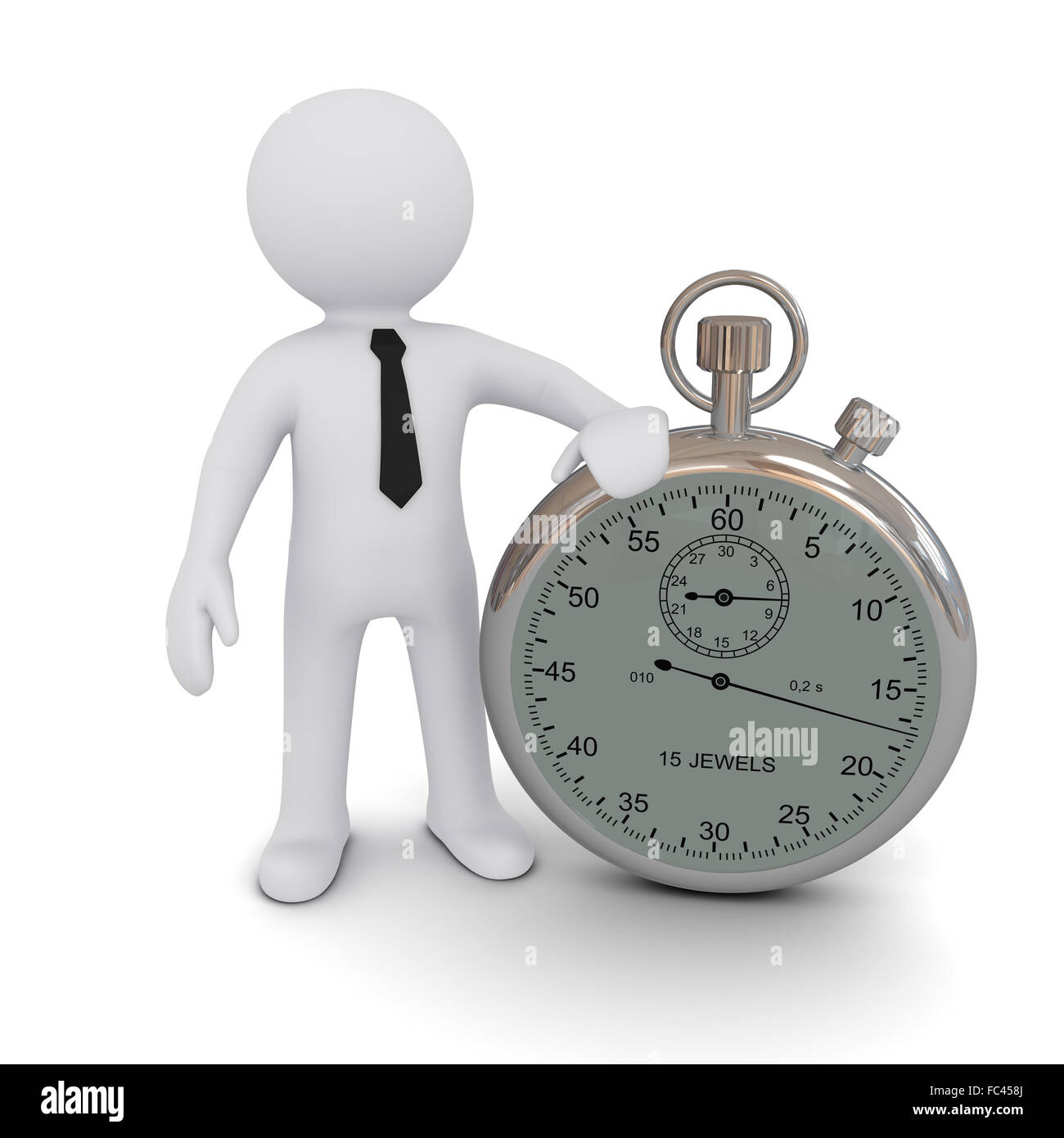 Three-dimensional person with a stopwatch on a white background Stock ...