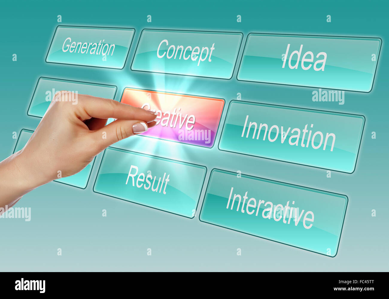 Digital display with button and business words on them Stock Photo - Alamy