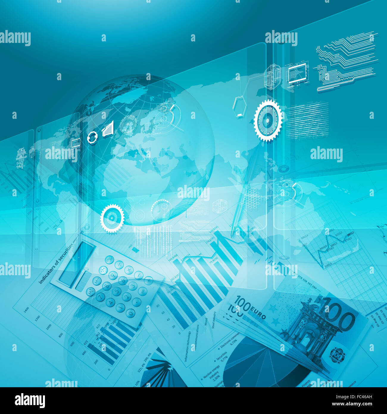Colour collage with financial and business charts and graphs Stock ...