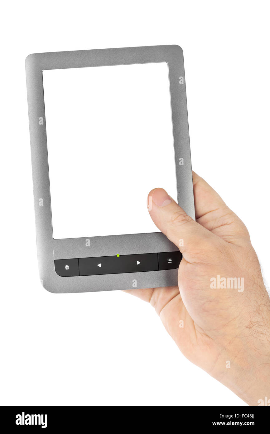 Hand with E-book reader Stock Photo - Alamy