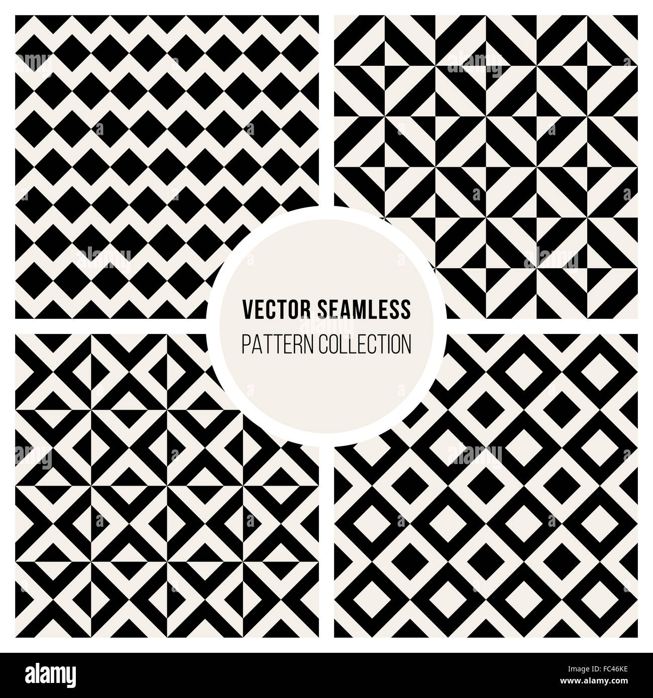 Set Of Four Seamless Black And White Square Geometric Pattern ...