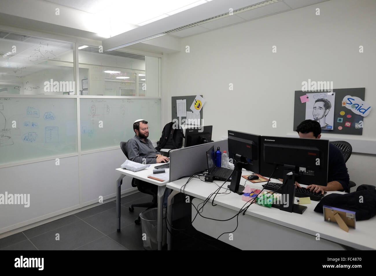 ISRAEL, Beersheba. 20th January. Men working inside EMC Israel Center ...