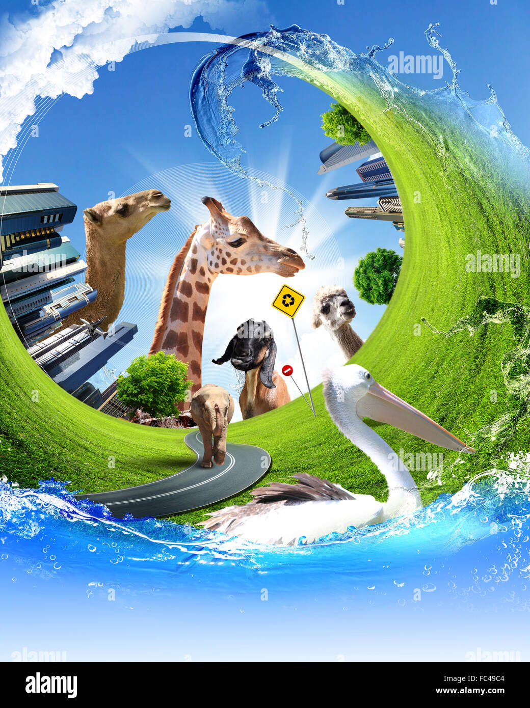 Nature, ecology and animals protection concept collage Stock Photo - Alamy