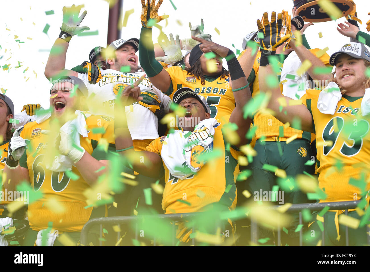 January 9th, 2016:.North Dakota State Bison team celebrates with the ...