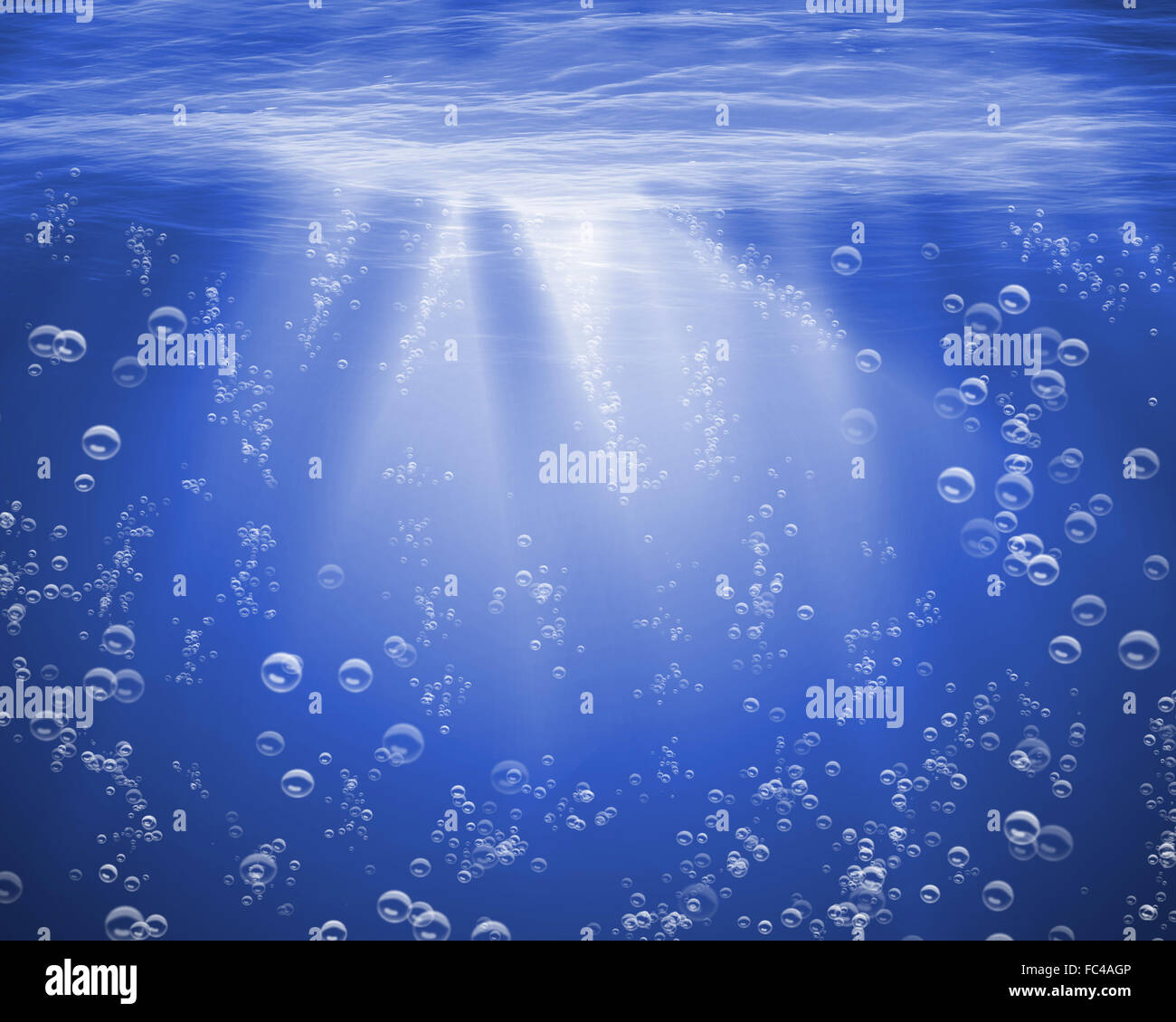 Illustration of blue sea underwater with air bubbles Stock Photo - Alamy