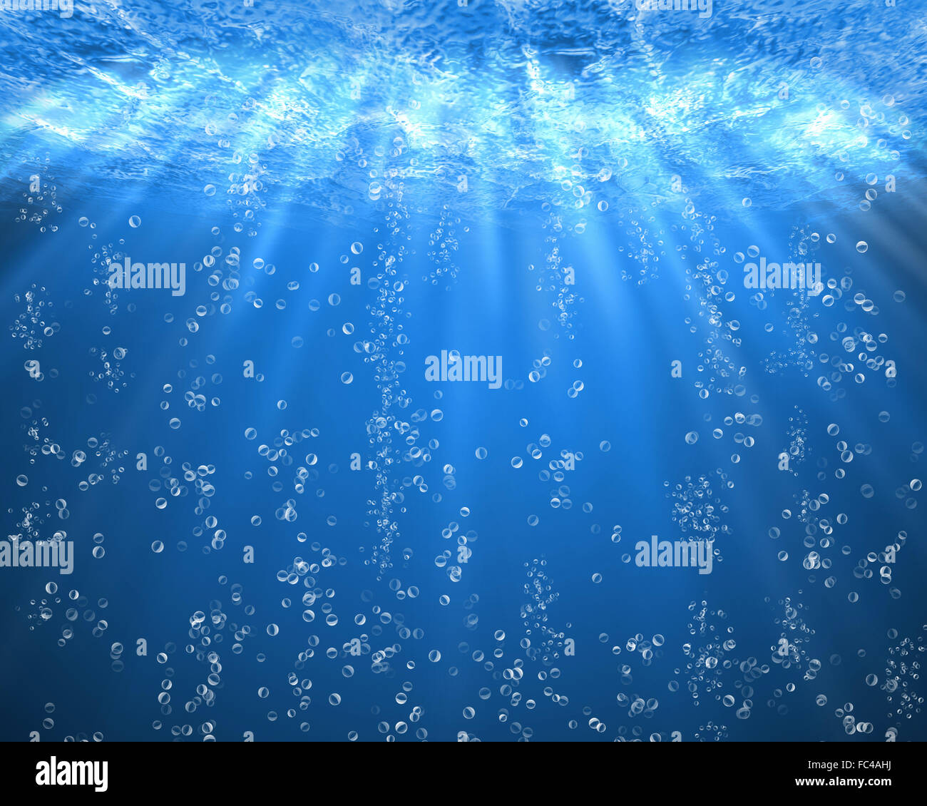 Illustration of blue sea underwater with air bubbles Stock Photo - Alamy