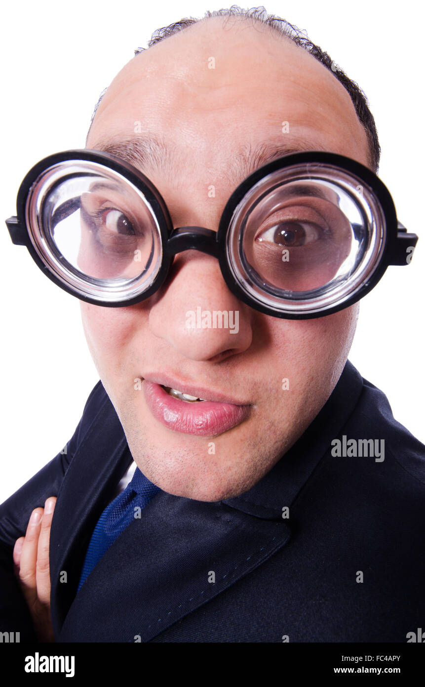 Funny man with glasses isolated on white Stock Photo - Alamy