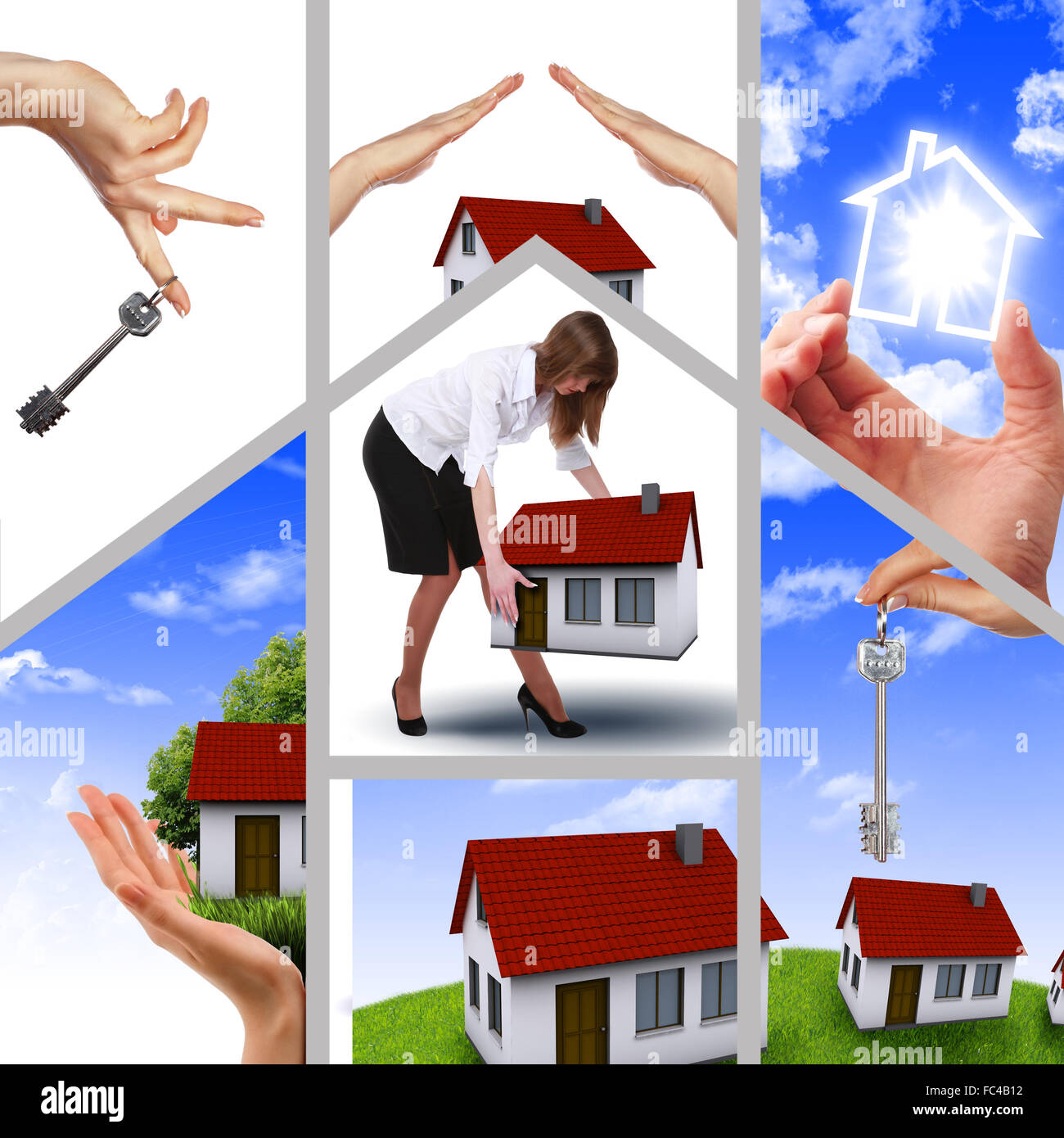 Symbol of a successful real estate business. Collage. Illustrations ...