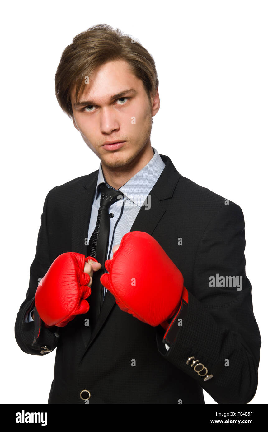 Boxer businessman isolated on white Stock Photo - Alamy