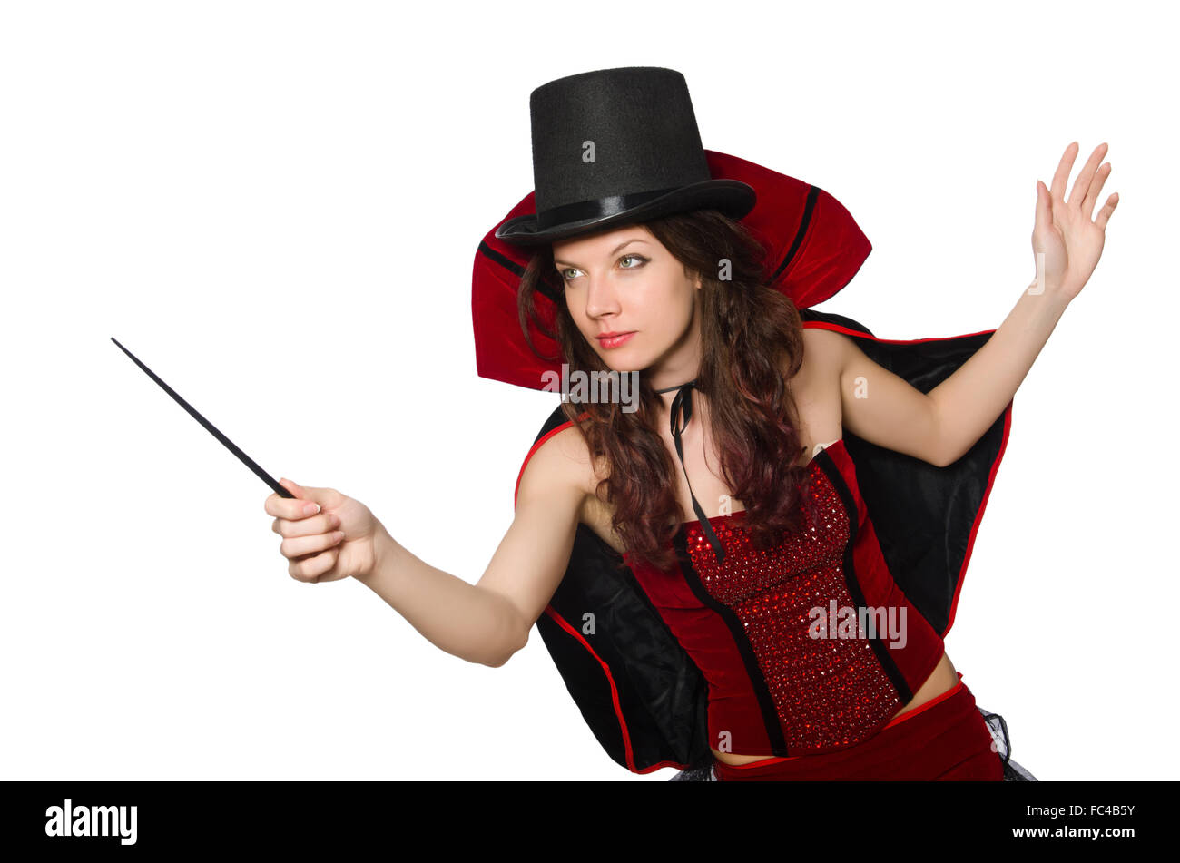Woman magician isolated on white Stock Photo - Alamy
