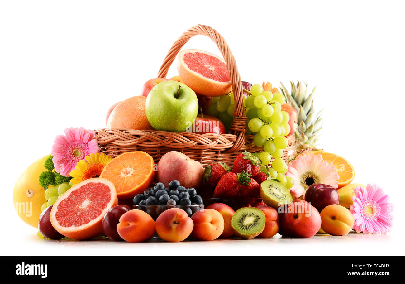 Composition with assorted fruits isolated on white background Stock ...