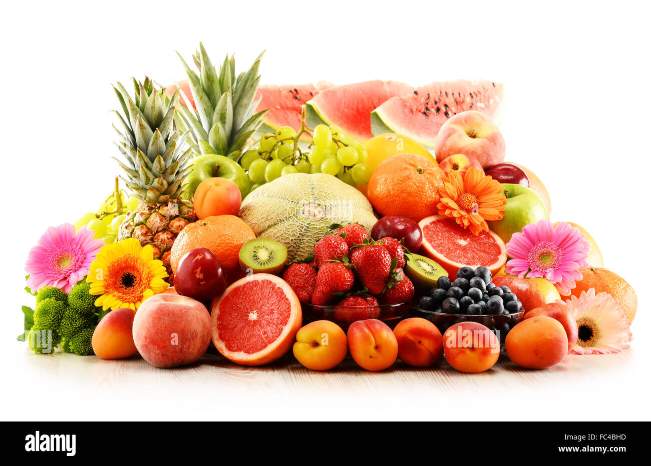 Composition with assorted fruits isolated on white background Stock ...