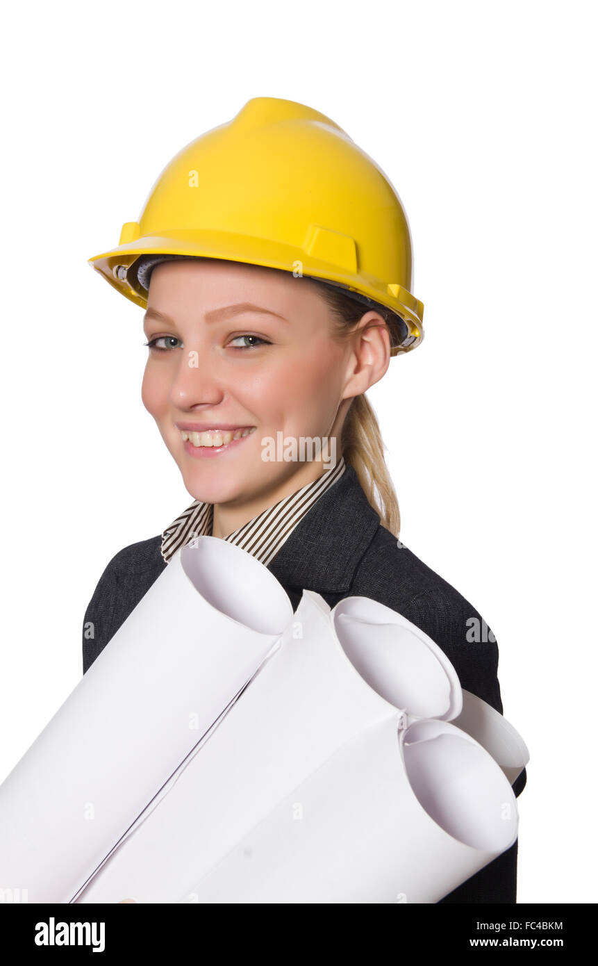 Woman engineer with draft papers Stock Photo - Alamy
