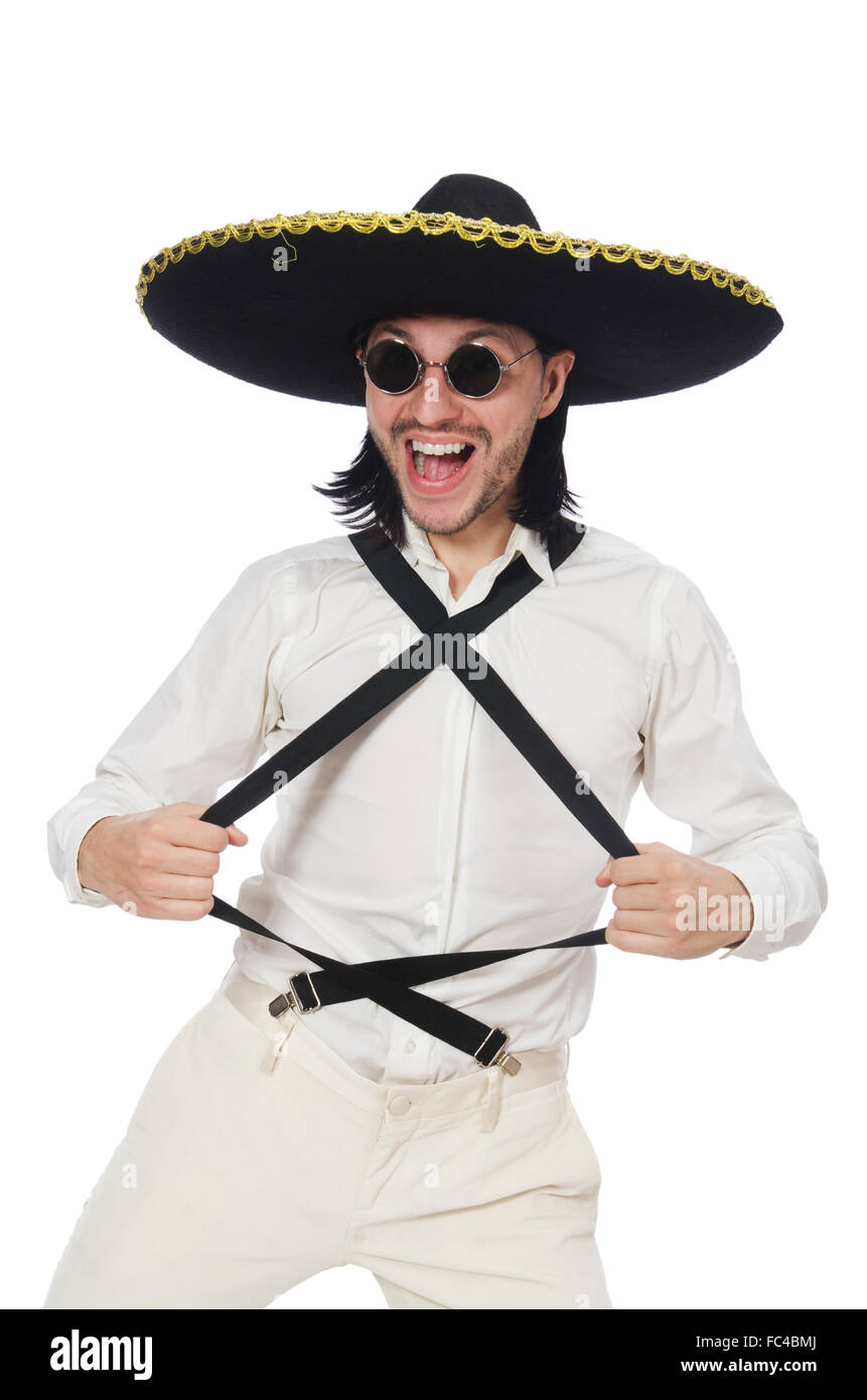 Mexican man wearing sombrero isolated on white Stock Photo - Alamy