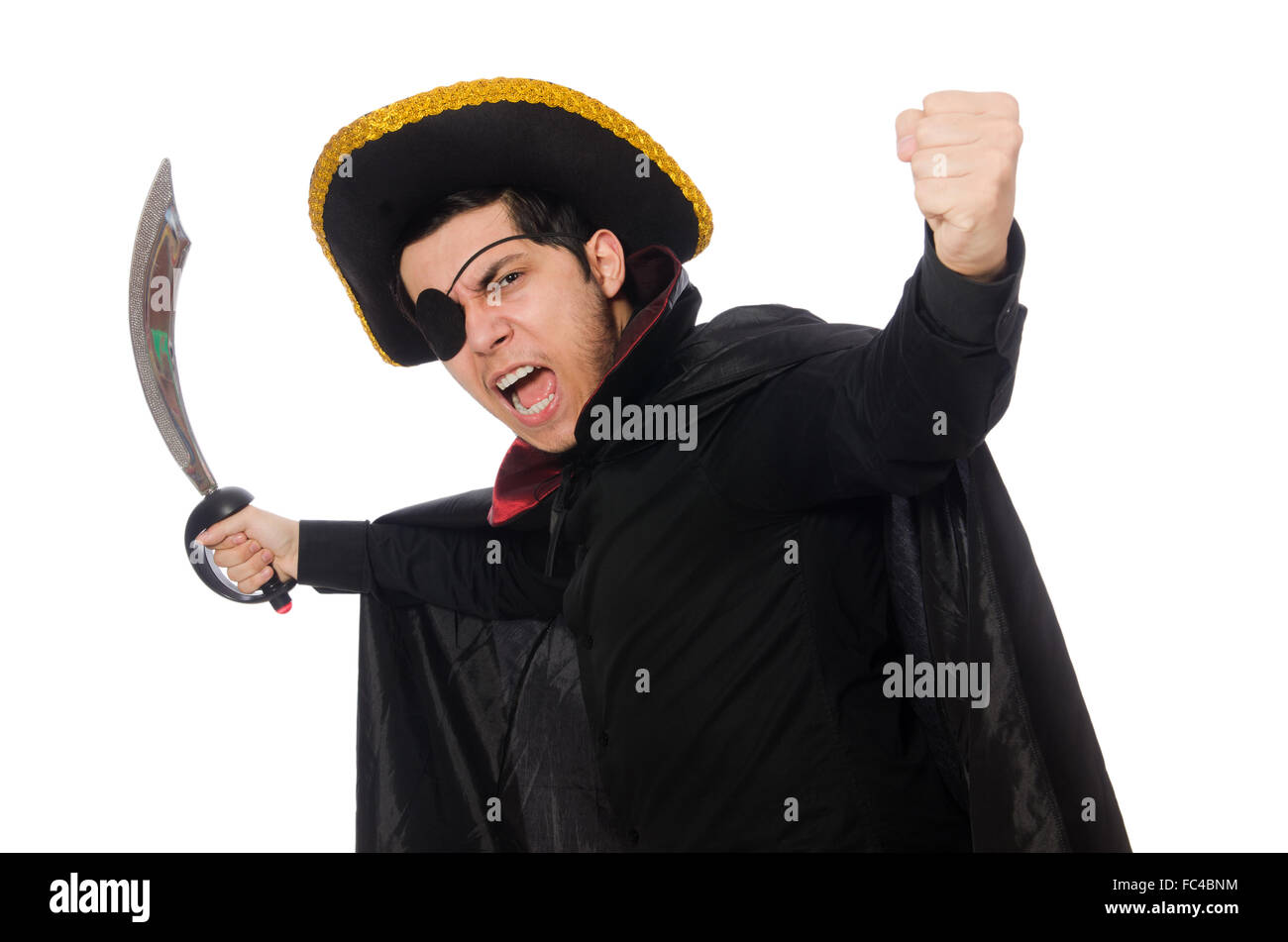 One eyed pirate with sword isolated on white Stock Photo - Alamy
