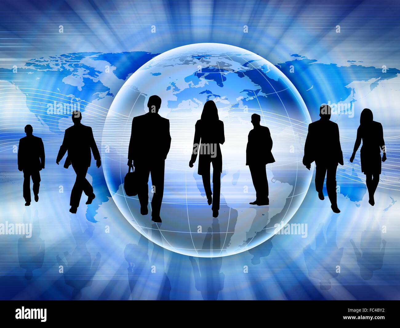 Silhouettes of people in the abstract business background Stock Photo ...
