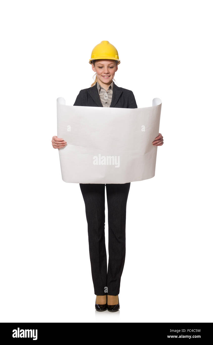 Woman engineer with draft papers Stock Photo - Alamy