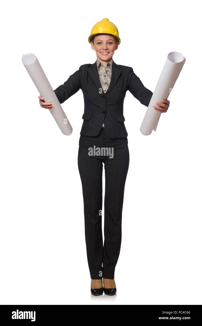 Woman engineer with draft papers Stock Photo - Alamy