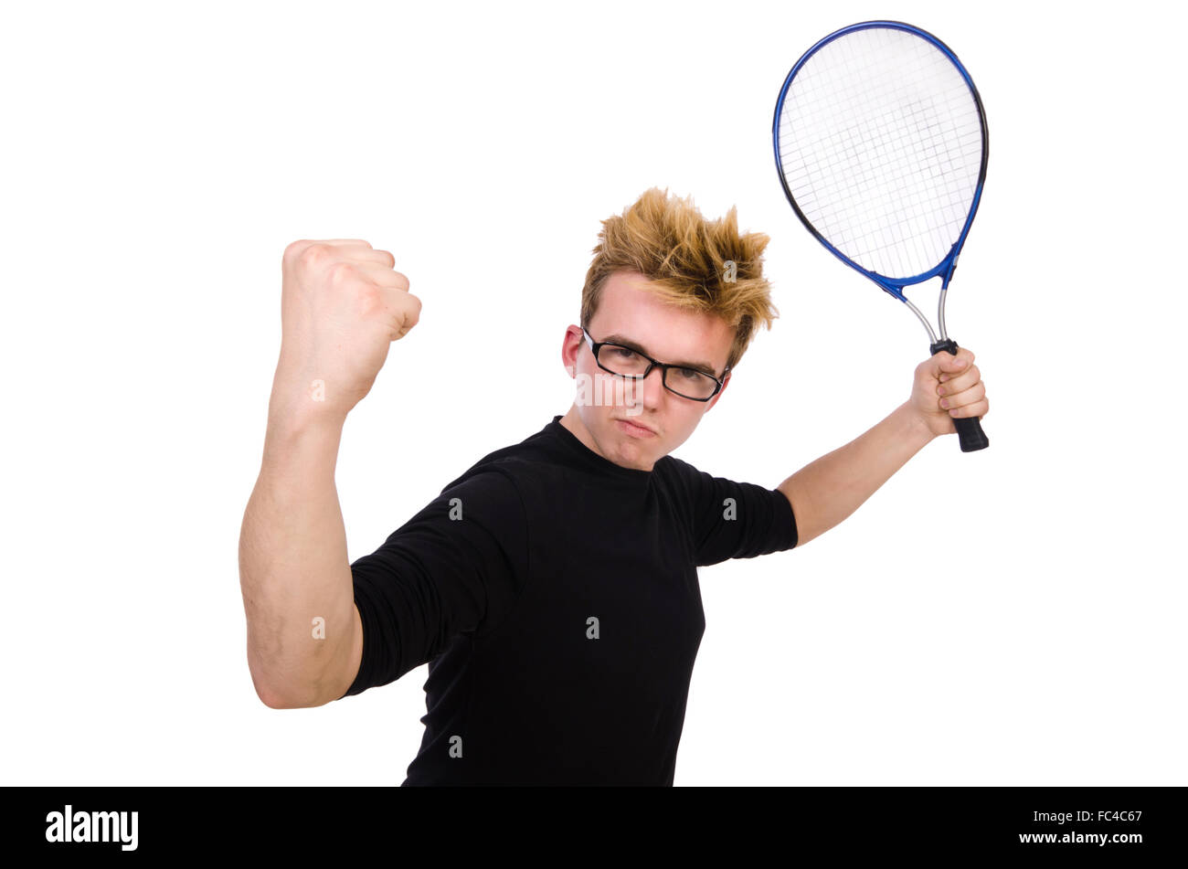Funny tennis player isolated on white Stock Photo - Alamy