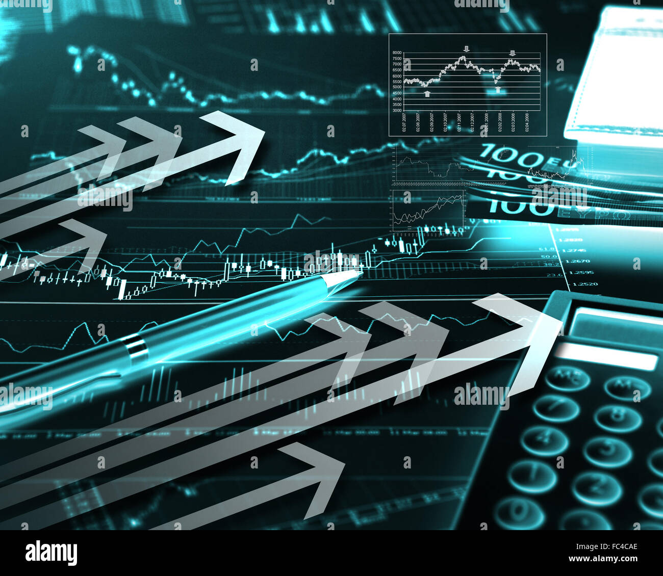 Colour illustration of business and financial charts and graphs Stock ...
