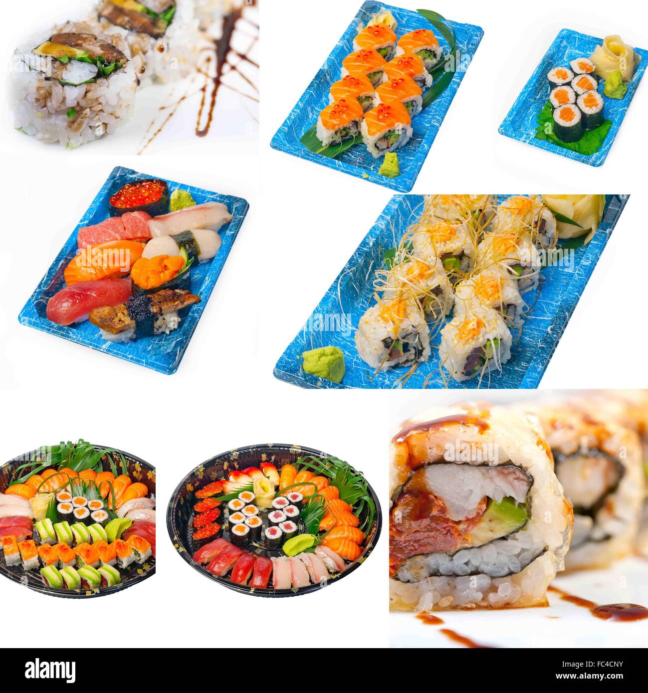 Japanese sushi collage Stock Photo - Alamy