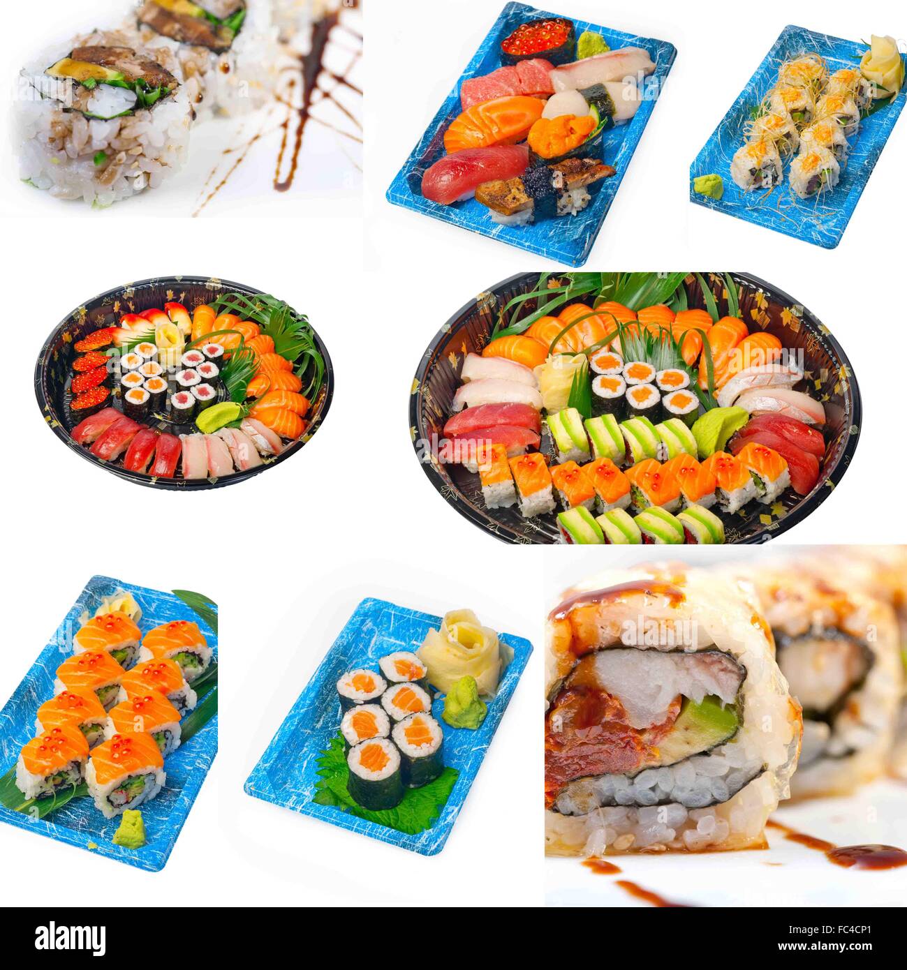 Japanese sushi collage Stock Photo - Alamy