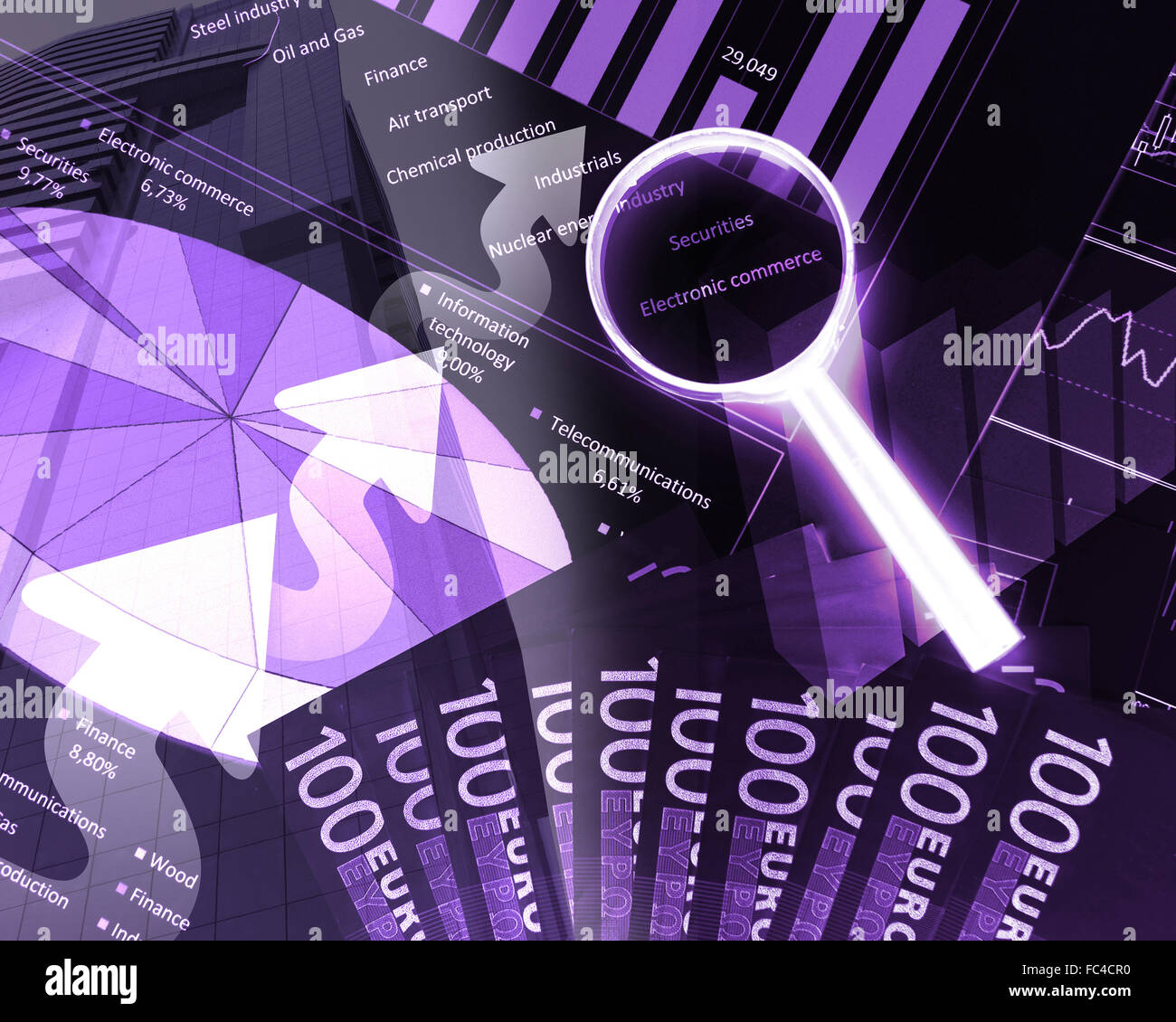 Colour illustration of business and financial charts and graphs Stock ...