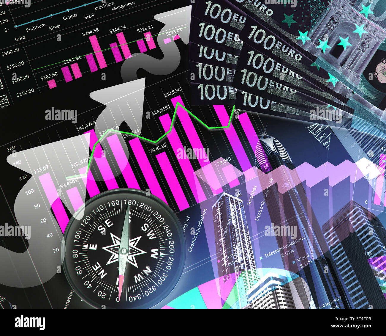 Colour illustration of business and financial charts and graphs Stock ...