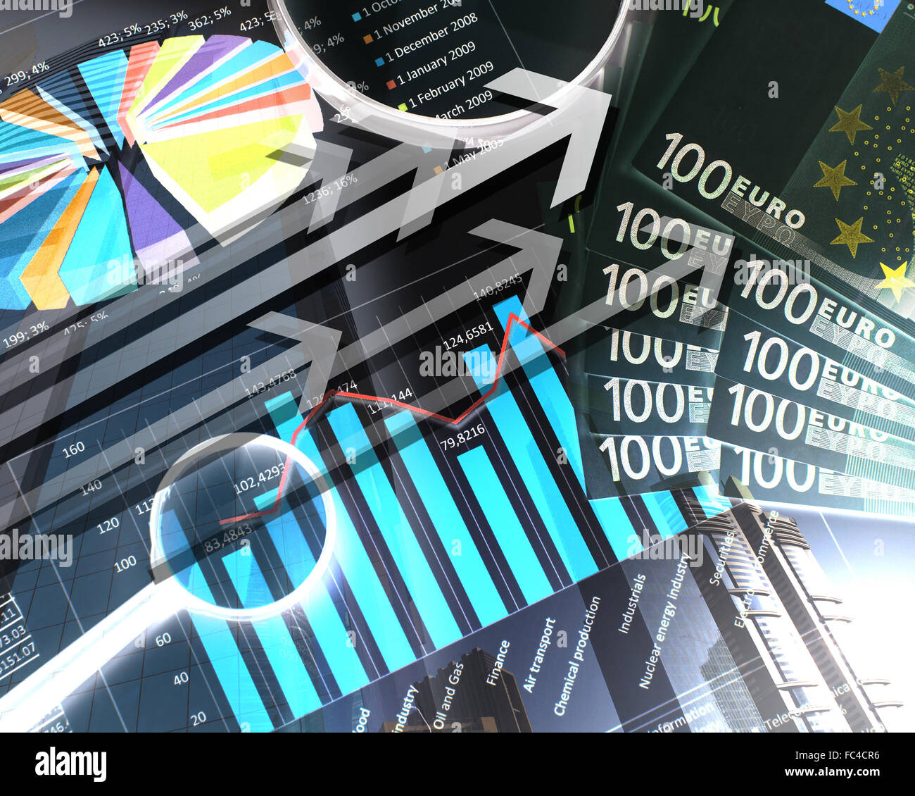 Colour illustration of business and financial charts and graphs Stock ...