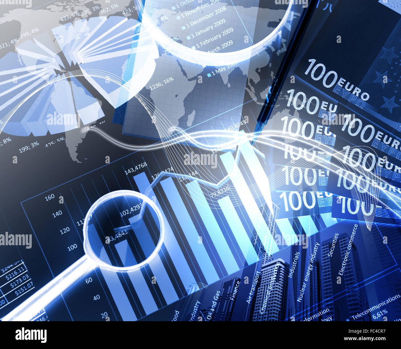 Colour illustration of business and financial charts and graphs Stock ...