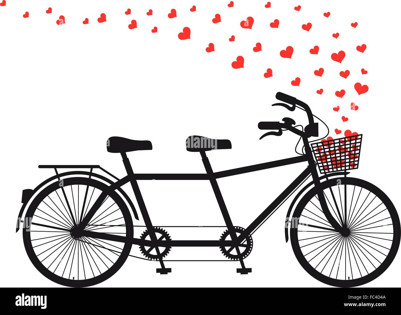 tandem bicycle with flying red hearts, vector illustration for ...