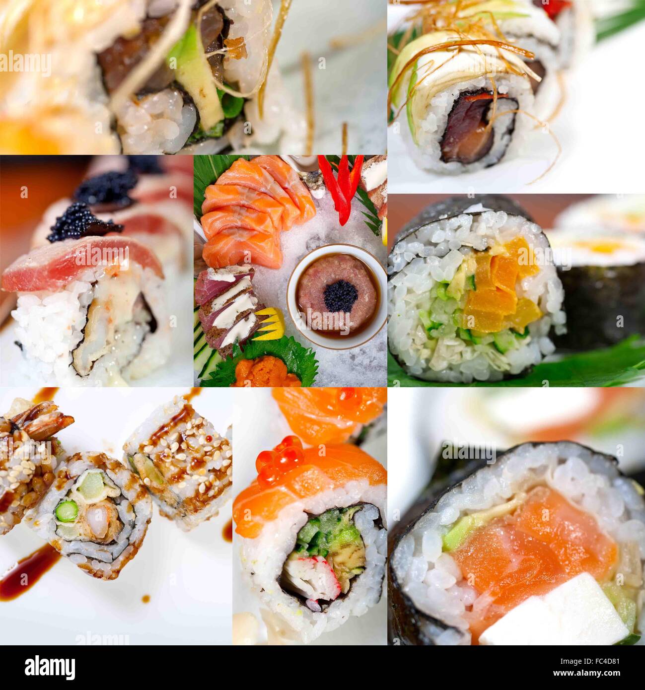 Japanese sushi collage Stock Photo - Alamy