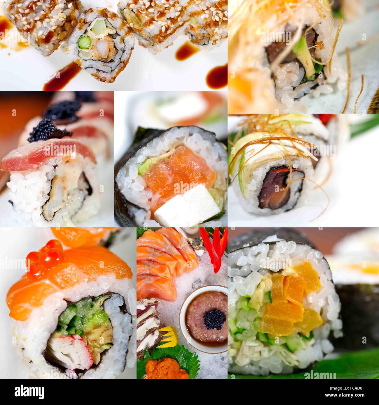Japanese sushi collage Stock Photo - Alamy