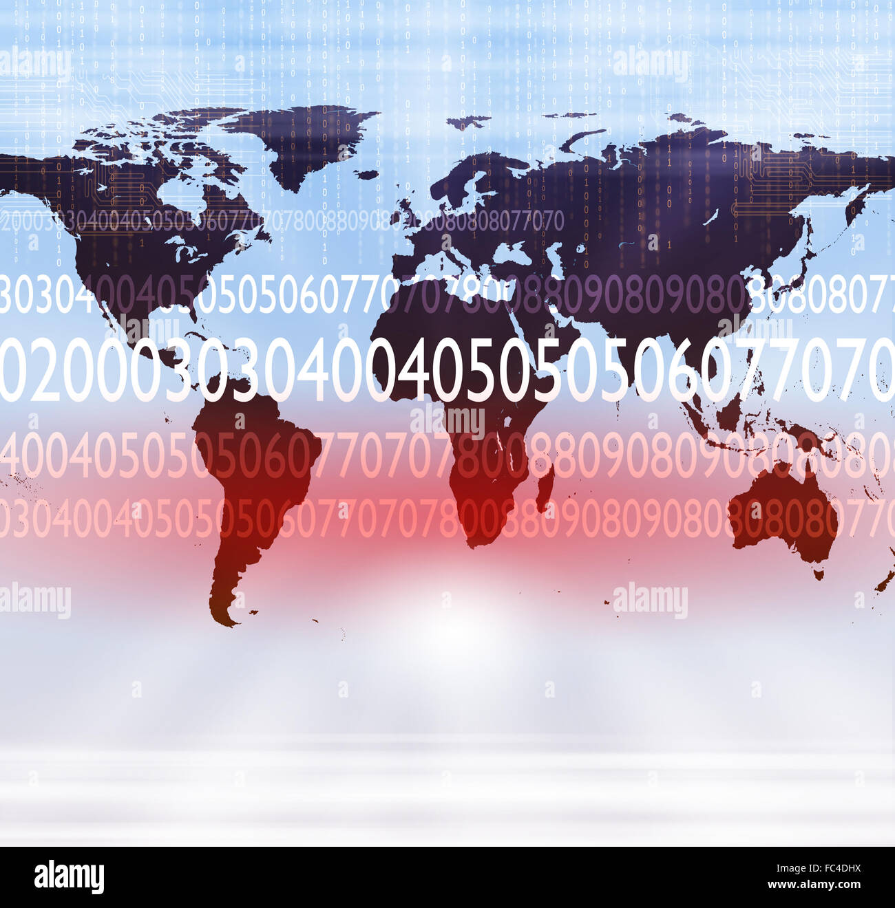 world map illustration with communication and technology symbols Stock ...