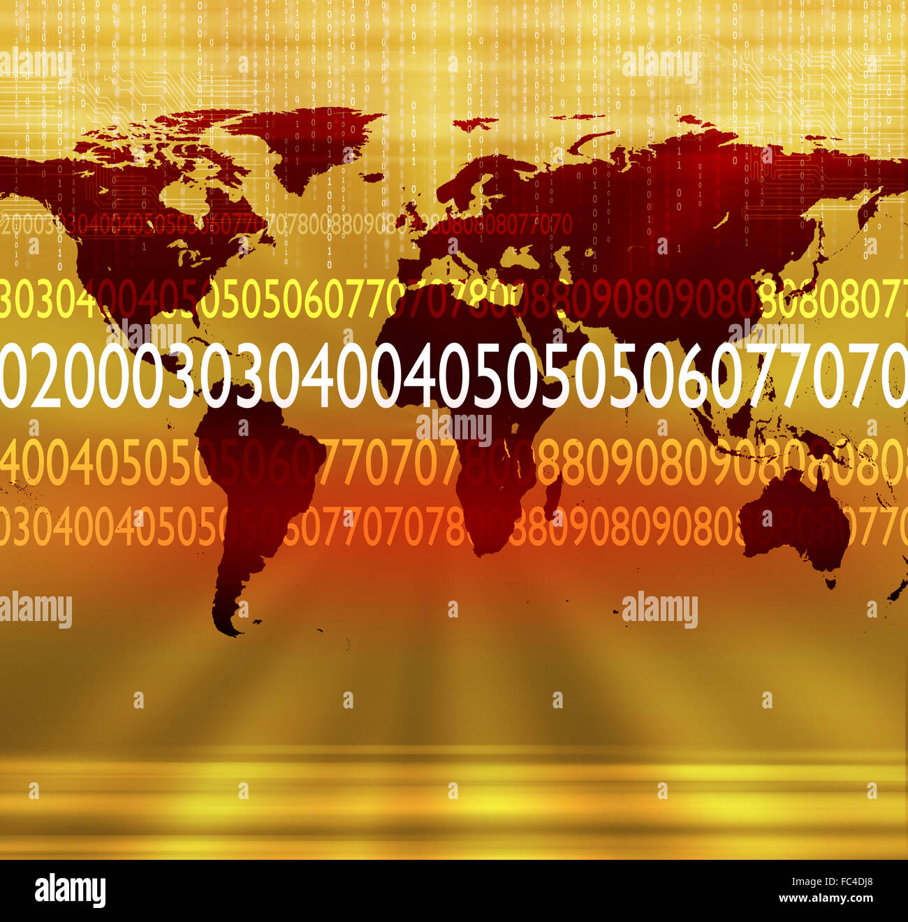 world map illustration with communication and technology symbols Stock ...