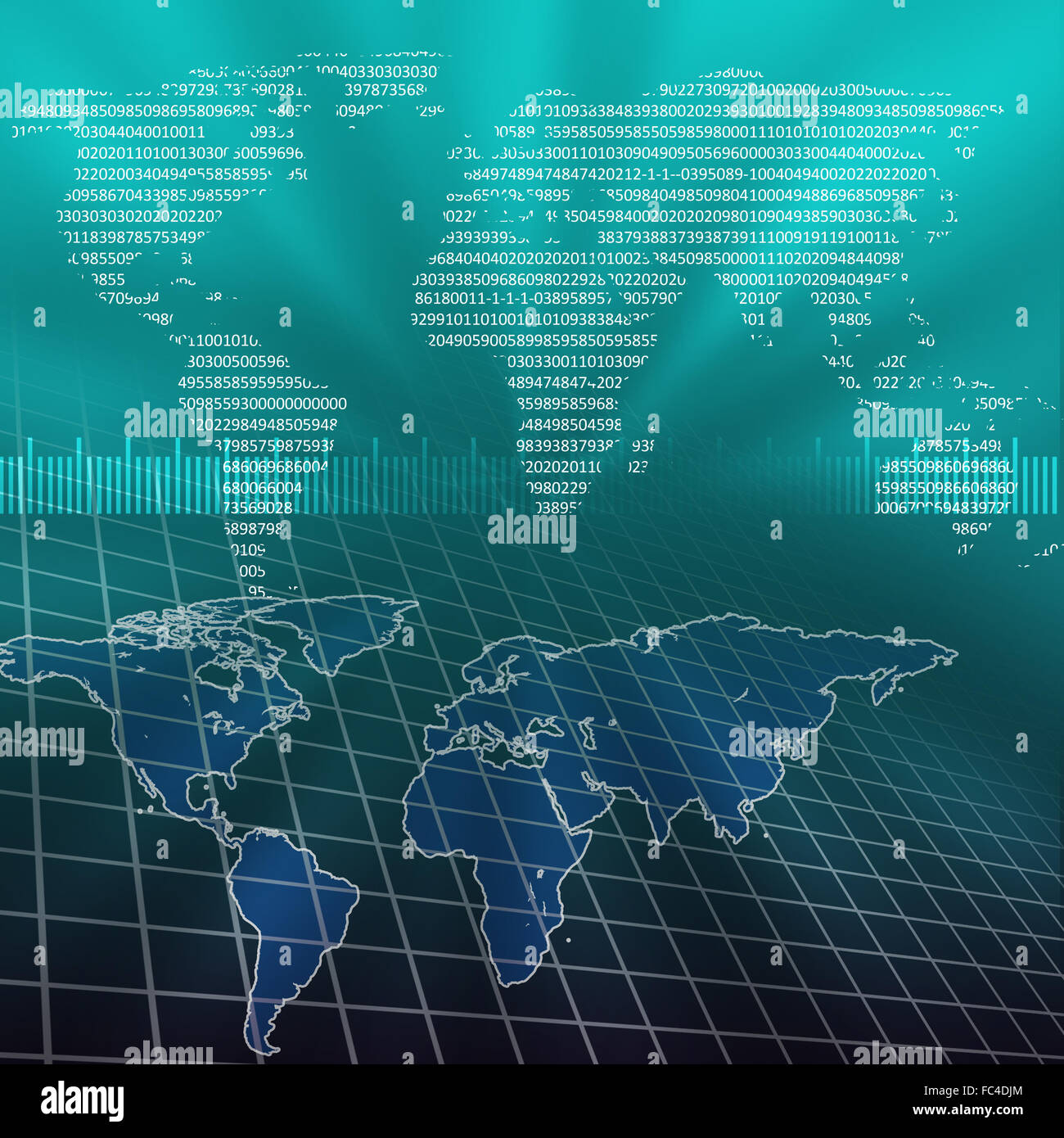 world map illustration with communication and technology symbols Stock ...
