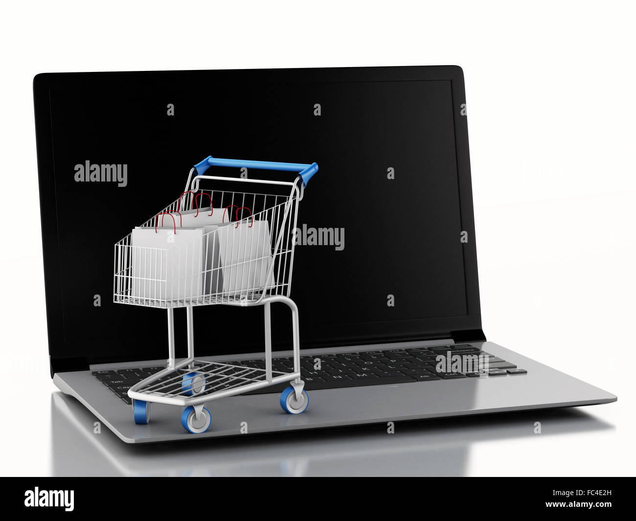 3d Shopping cart on Laptop. e-commerce concept Stock Photo - Alamy