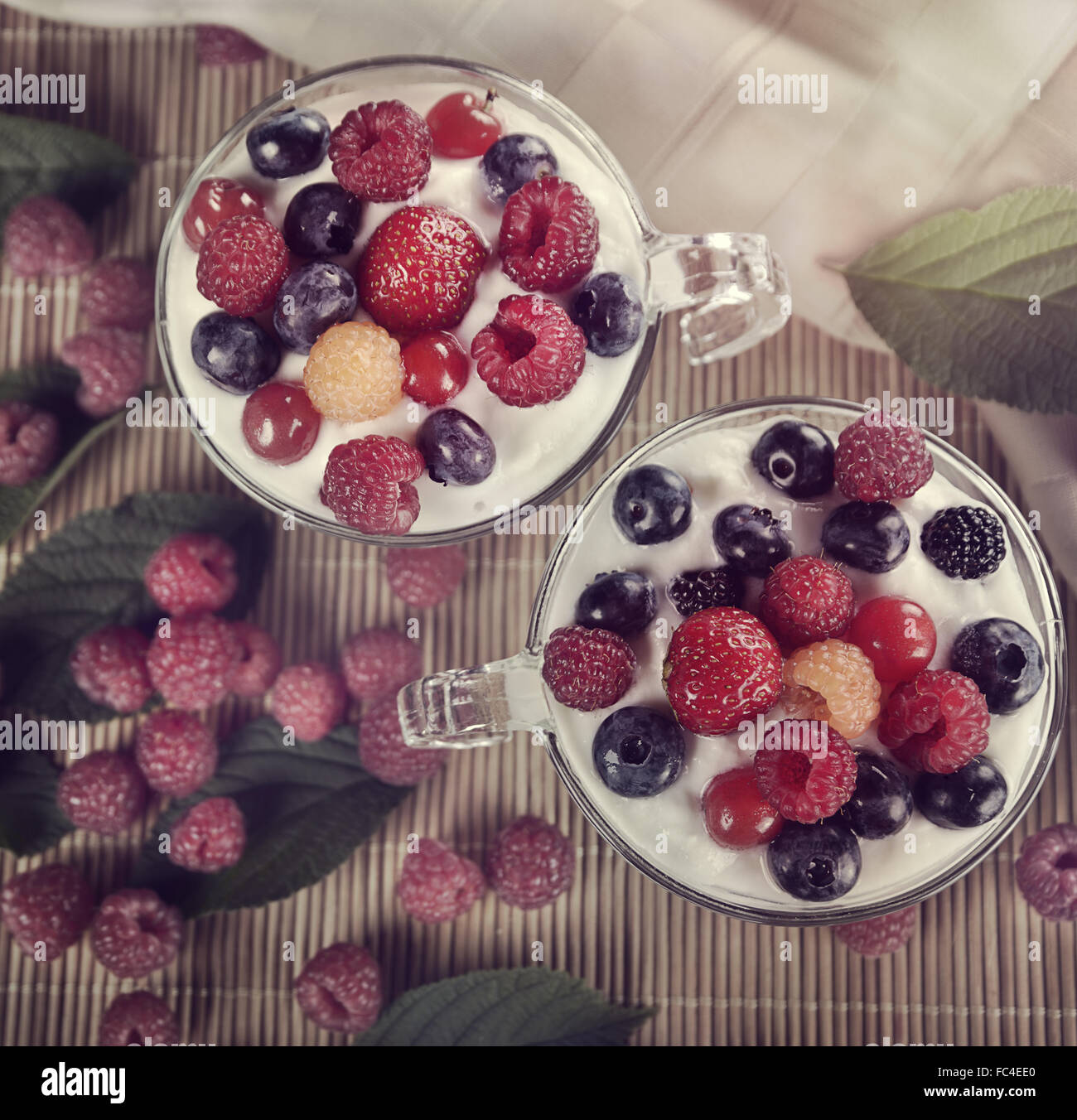 Top view mix yogurt hi-res stock photography and images - Alamy