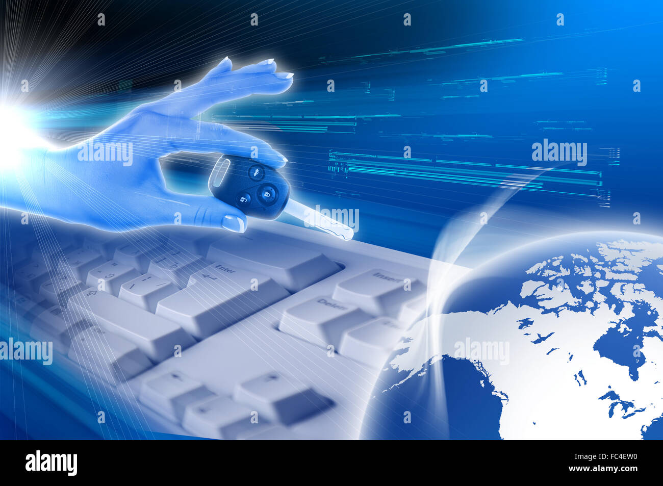 Hands, line, planet earth. The symbol of high technology Stock Photo ...
