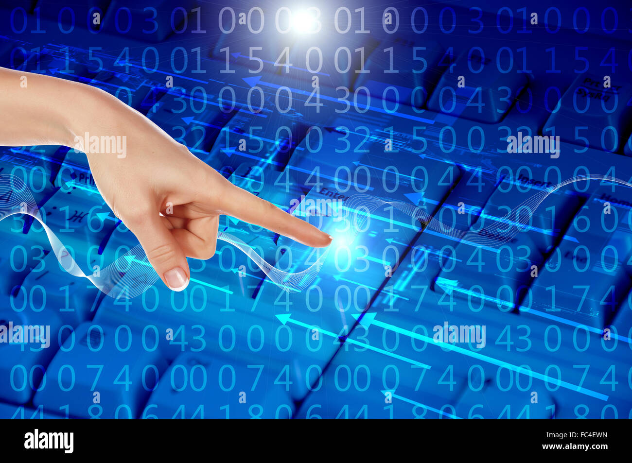 Hands, line, planet earth. The symbol of high technology Stock Photo ...