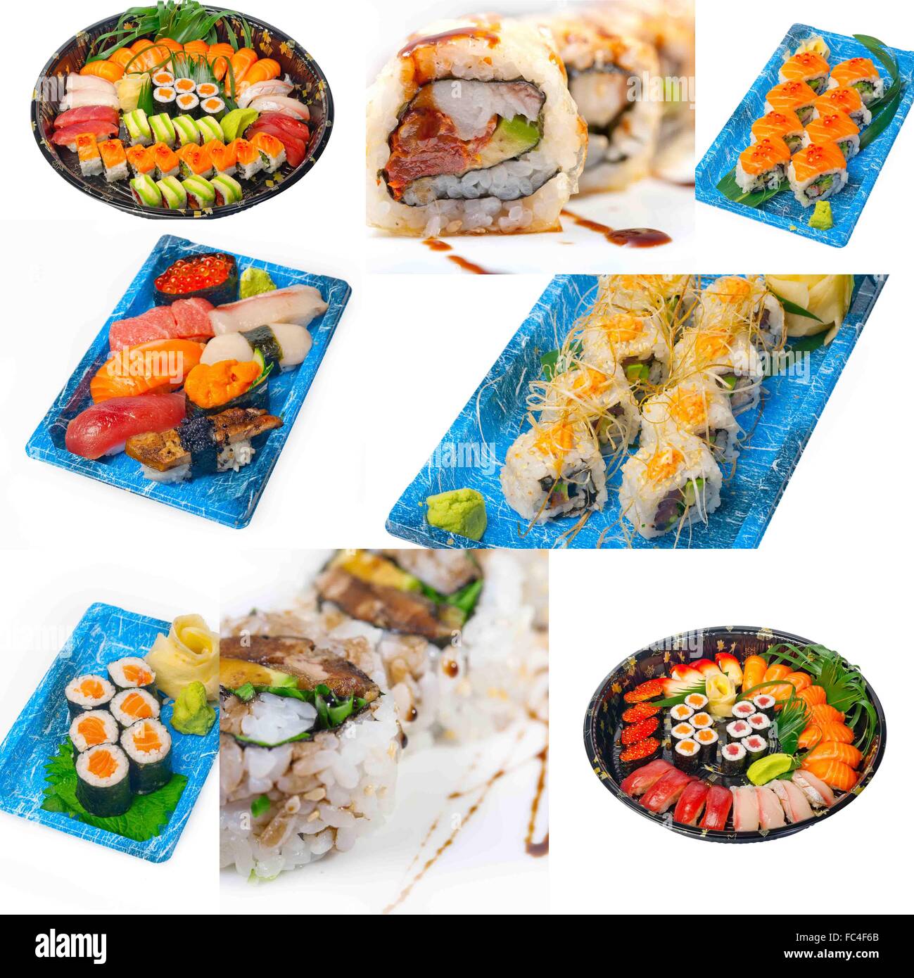 Japanese sushi collage Stock Photo - Alamy