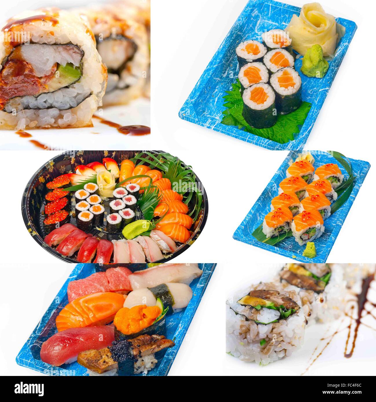 Japanese sushi collage Stock Photo - Alamy