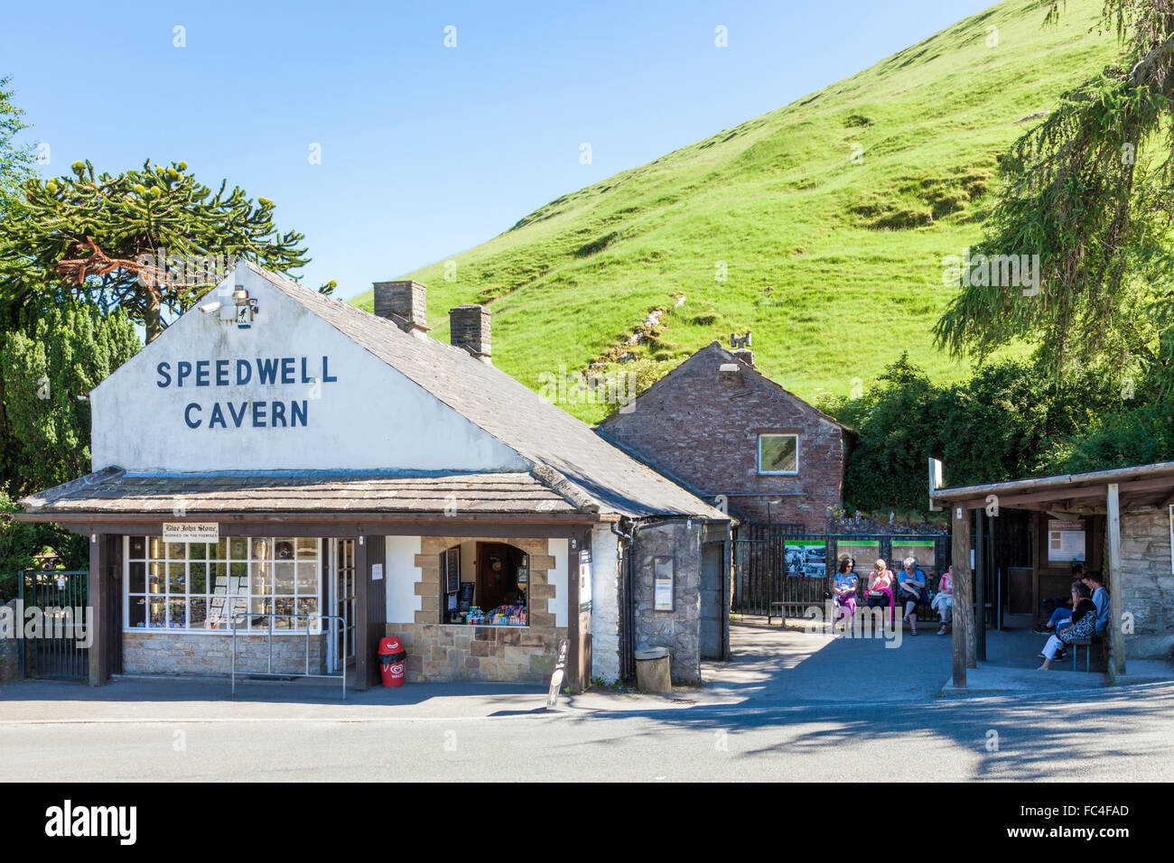 People waiting to visit Speedwell Cavern, Castleton, Derbyshire, Peak ...
